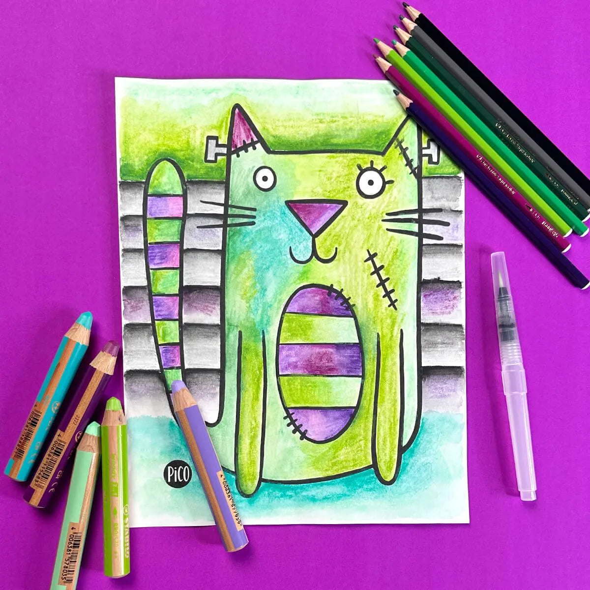 Halloween Franken-Cat Coloring Page - Fun Art | PiCO Tatoo